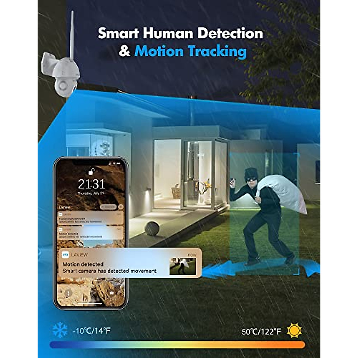 LaView Security Camera Outdoor Wired Starlight Color Night Vision, 2K Cameras for Home Security AI Human Detection & Auto Tracking, IP65 Outdoor Camera 2-Way Audio, US Cloud, Compatible with Alexa