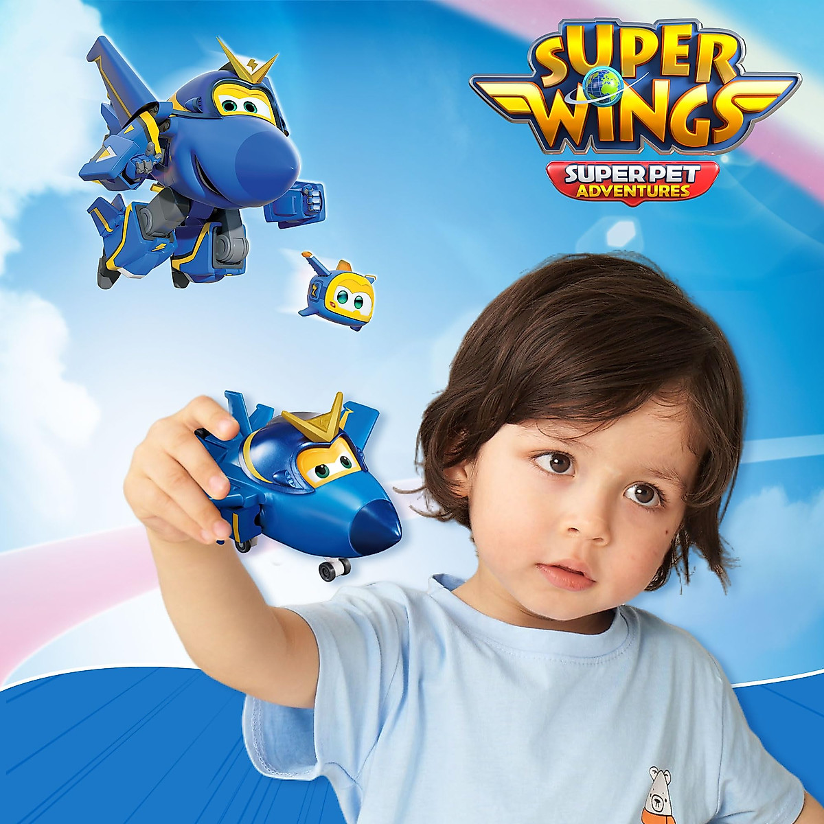 Super Wings 5" Transforming Jerome Airplane Toys, Safe and Durable Vehicle Action Figure, Plane to Robot, Transformer Toys for 3+ Years Old Boys and Girls, Preschool Kids Birthday Gift, Blue