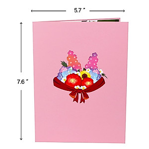 Ribbli Flowers Bouquet Birthday Card - 3D Greeting Pop Up Card,Anniversary Card,Flower Card,Mother's Day,Thank You,Get Well,All Occasions,Flower Gifts For Her,Women,Wife,Girl,Mom,Daughter,Sister