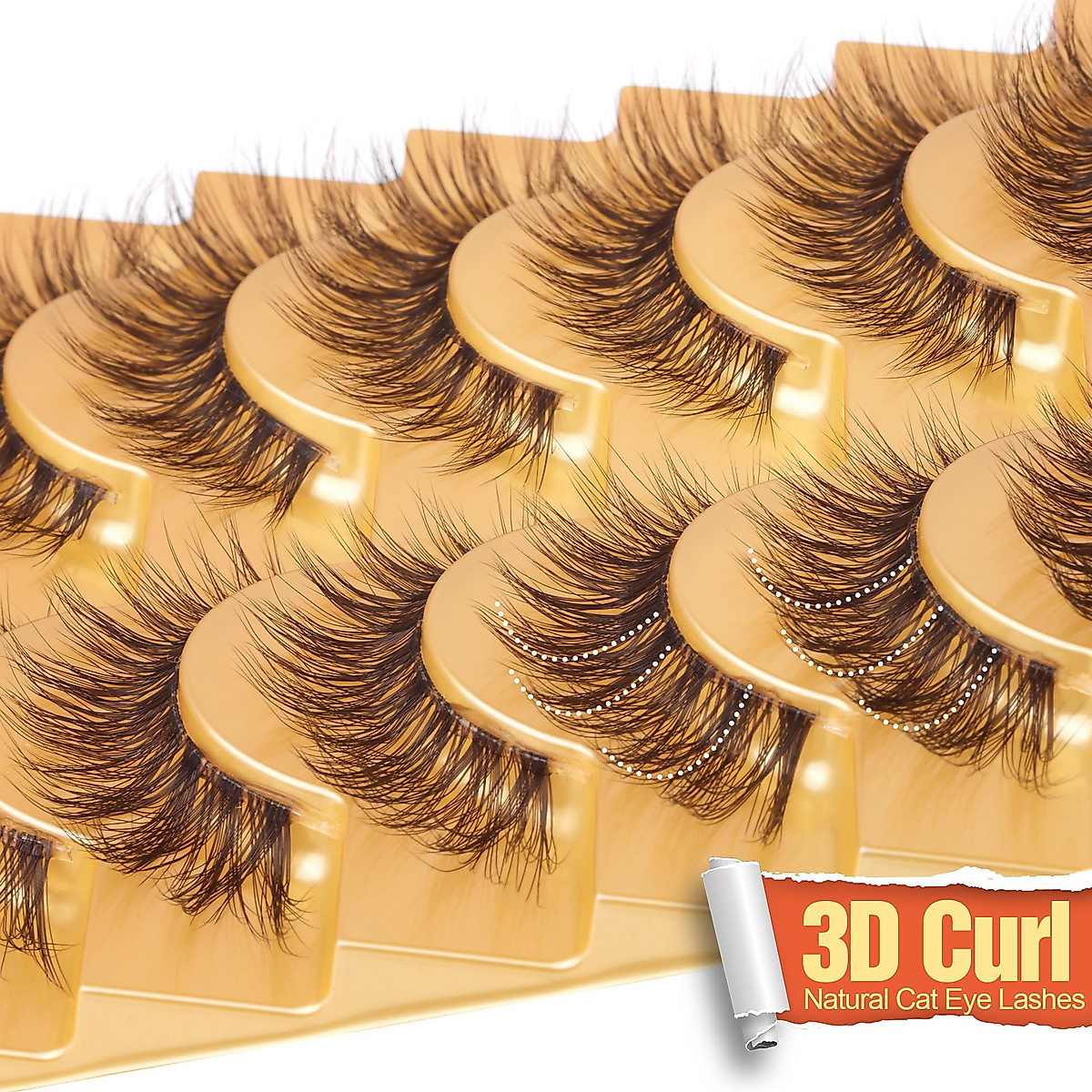 Brown Lashes Strip Natural Looking Cat Eye Lashes Brown Eyelashes Wispy Fluffy Clear Band Brown Eye Lash Pack 8 Pairs