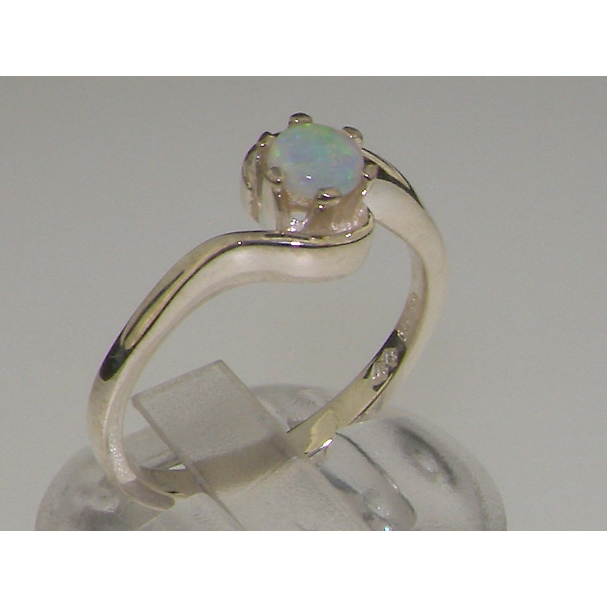 925 Sterling Silver Natural Opal Womens Solitaire Ring - Size 7.5