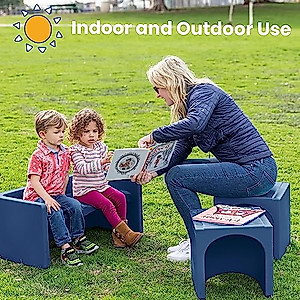 ECR4Kids Tri-Me Table and Cube Chair Set, Multipurpose Furniture, Navy, 3-Piece