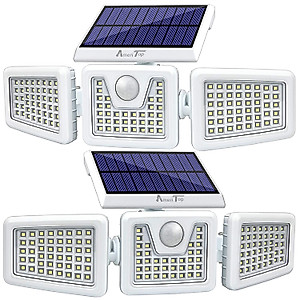 AmeriTop Solar Lights Outdoor -2 Pack, 800LM 128 LED 6500K Motion Sensor Lights Cordless ; 3 Adjustable Heads, 270° Wide Angle Illumination, IP65 Waterproof, Security LED Flood Light (Daylight)