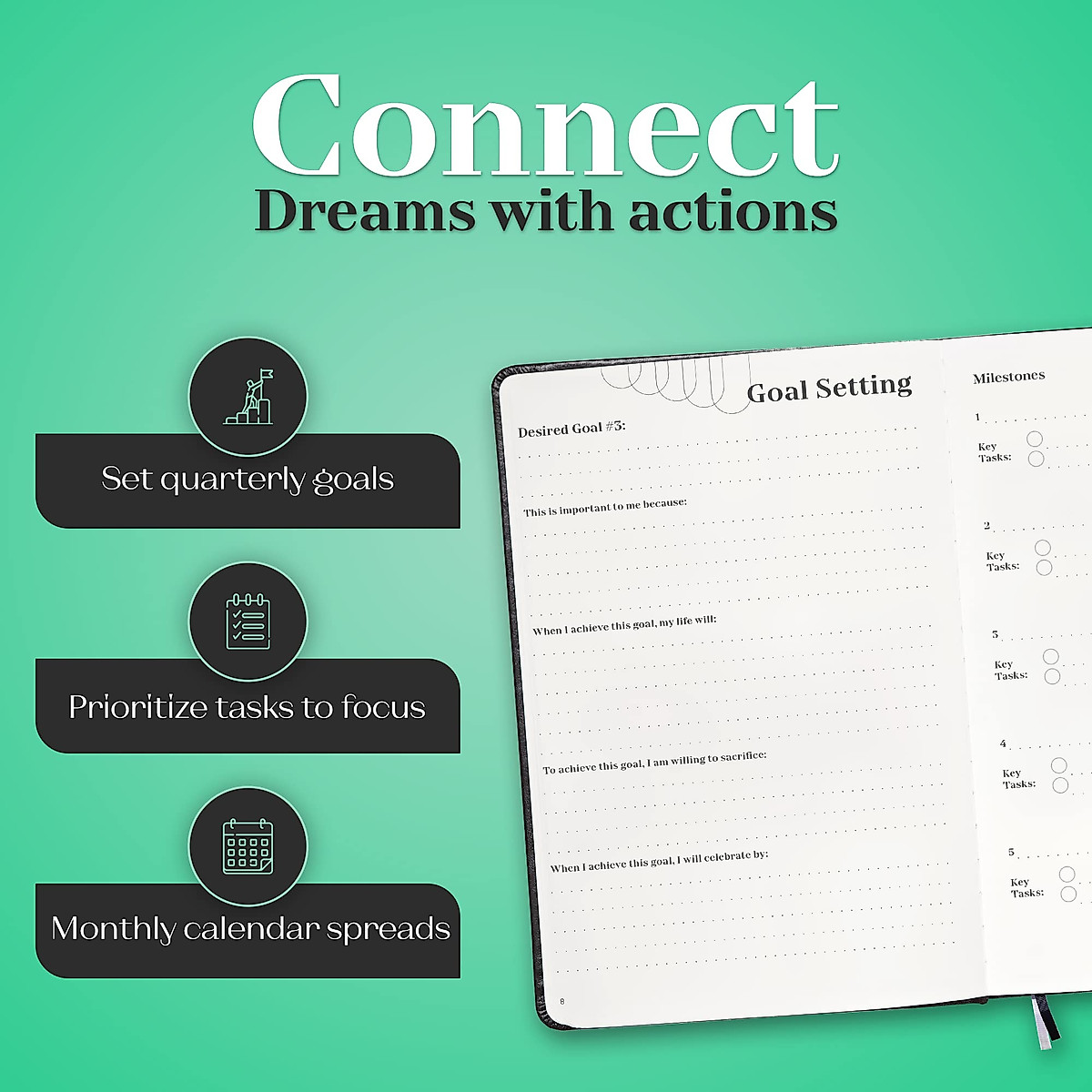 One Day - Daily Execution Planner - Boundless Black - Undated 90 Day Journal With Positive Quotes - Daily Time Management Notebook - Project Management Organizer With Faux Leather Cover