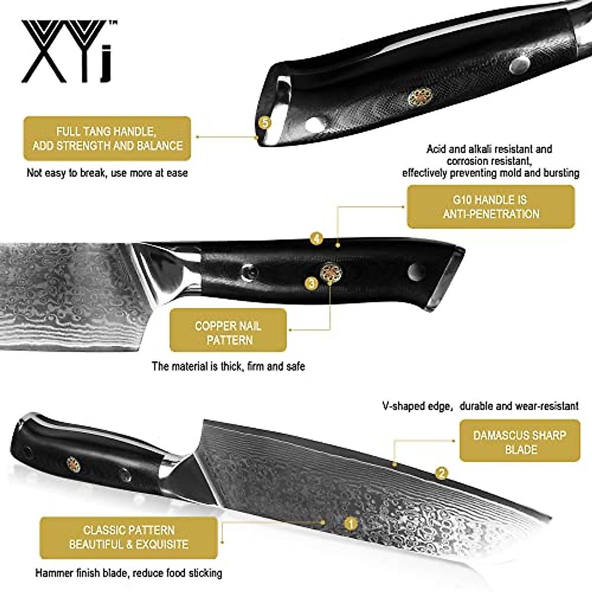 XYJ Professional Damascus Chef Knife VG10 High Carbon Stainless Damascus Steel Knife Ergonomic G10 Handle Razor Sharp 7" Japanese Santoku Knife with Knife Sheath & Gift Box