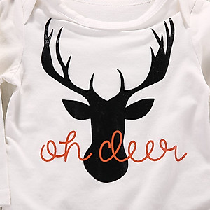 Shejingb Newborn Baby Boys Long Sleeve Letters Deer Romper Bodysuit Tops Camo Pants with Hat 3 Pcs Outfit Clothes Set (0-3 Months, Orange)