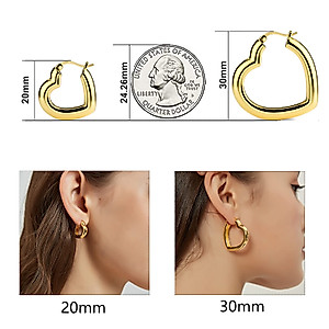 Gold Heart Earrings for Women Trendy Chunky Gold Hoop Earrings Hypoallergenic Earrings Thick Heart Hoop Earring Lover Valentines Day Great Mother Gifts