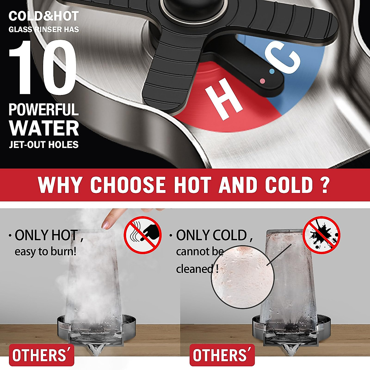 HGN Hot and Cold Glass Rinser,Temperature Adjustable Metal Bottle Washer for Kitchen Sinks,bottle washer for kitchen sink,Kitchen Sink Accessories,Brushed Nickel