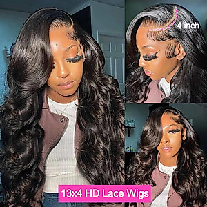 WOWQUEEN 13x4 Body Wave Lace Front Wigs Human Hair 24 Inch HD Lace Front Wigs Human Hair Pre Plucked 180 Density Glueless Lace Front Human Hair Wigs for Women 100% Brazilian Body Wave Frontal Wigs