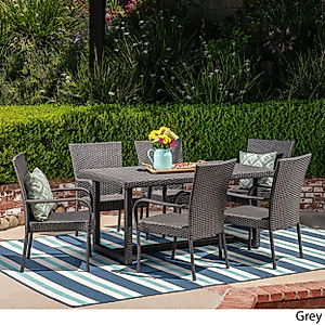 Christopher Knight Home Liam Outdoor 7 Piece Wicker Dining Set, Grey