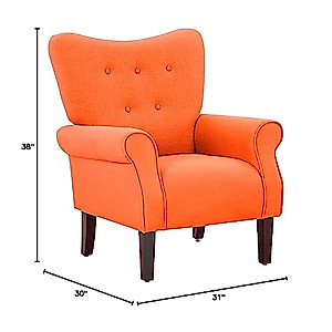 YOLENY Modern Accent Chair,High Back Armchair,Upholstered Fabric Button Single Sofa with Wooden Legs for Living Room,Bedroom,Club,Orange