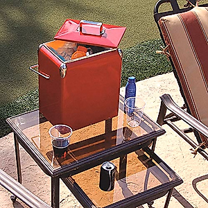 Creative Outdoor Stainless Steel Legacy Cooler w/Built-in Bottle Opener, Insulated Ice Chest w/Vintage-Inspired Design, Red