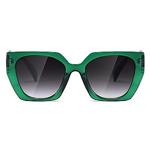 TIANYESY Retro Sunglasses Women and Men Square Trendy Show shades fashion vogue UV Protection sun glasses sunshade (Green/Gradient Grey)
