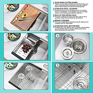 33 Undermount Workstation Kitchen Sink - iAnomla 33 x19 Inch Undermount Kitchen Sink 16 Gauge Ledge Workstation Stainless Steel 60/40 Double Bowl Kitchen Sink with Cutting Board