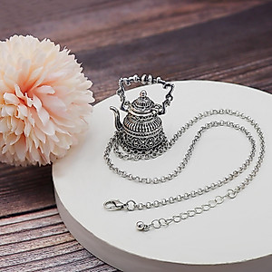 RechicGu Vintage Silver Victorian Alice Cameo 3D Tea Pot Cup Pendant Charm Sweater Necklace for Women Gift Steampunk Goth Jewelry Wonderland…