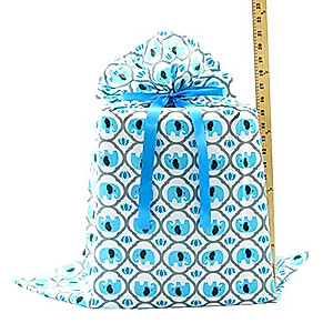 VZWraps Elephants Reusable Fabric Gift Bag for Baby Shower, Child’s Birthday, or Any Occasion (Jumbo 27 Inches Wide by 33 Inches High, Turquoise Blue)