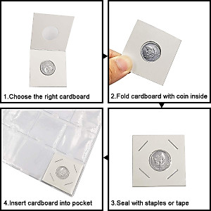 FRIMOONY 300 Cardboard Coin Holders in 6 Assorted Sizes, with 6 Sheets Coin Pocket Pages, for Coin Collection
