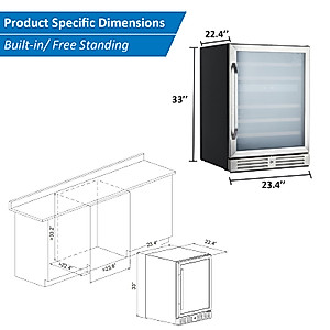Upgraded 24 Inch Wine Cooler Refrigerator, 46 Bottle Dual Zone Wine Fridge, Built in or Freestanding Wine Cooler with Stainless Steel, Low Noise, Glass Door, Safety Lock, Temperature Memory Function