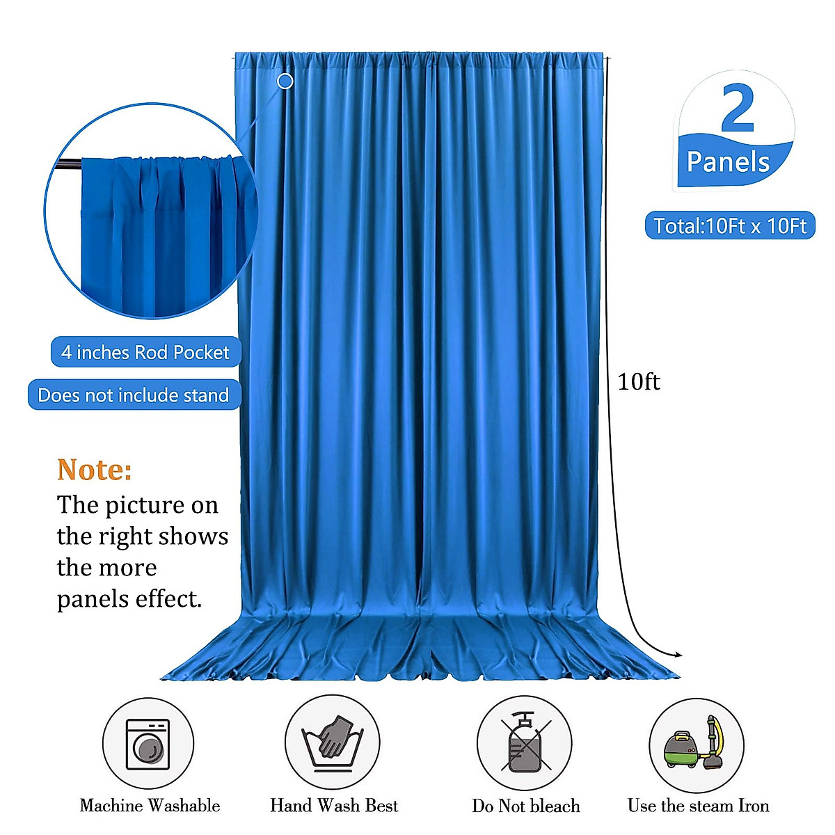 10 x 10 Feet Blue Backdrop Curtain for Partie, Background Curtains for Photoshoot, Birthday, Wedding, Halloween, Thanksgiving, Christmas, New Year Party Decorations 5Ft x 10Ft, 2 Panels