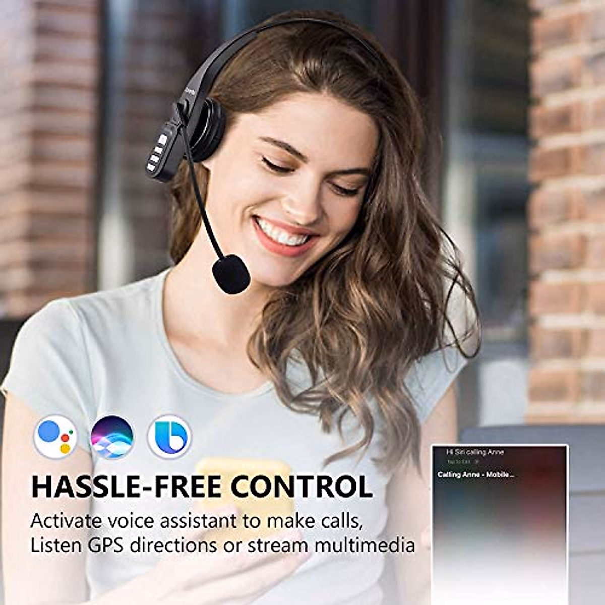 Trucker Bluetooth Headset, V5.0 Noise Cancelling Wireless Headset with Microphone, On Ear Hands-Free Bluetooth Headphone for iPhone Samsung Cell Phone Call Center Home Office Skype