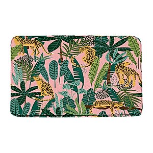 GCTNBJL Leopard Plam Leaf Bath Mat Wildlife Animal Leopard Asian Pink Cheetah Tiger Tropical Palm Leaves Jungle Rainforest Bathroom Decor Memory Foam Kitchen Rug,17.8x29.5 Inch