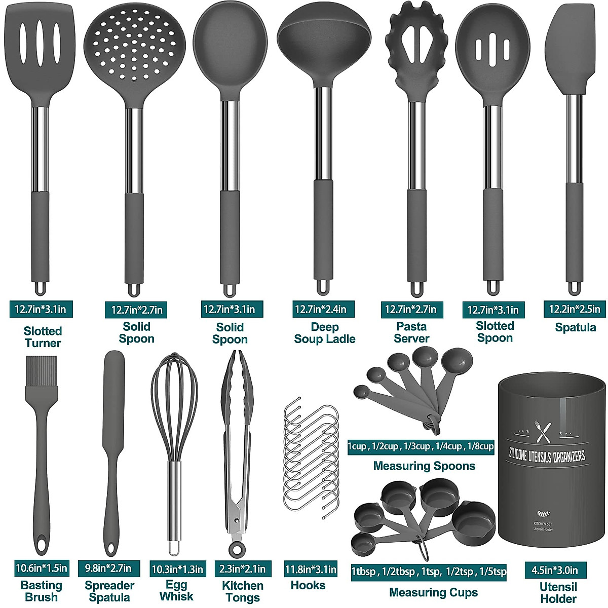 33PC Silicone Cooking Utensils Set -Kitchen Cooking Utensils Set, Non-Stick Kitchen Utensils with Spatula,Kitchen Tools Gadgets with Stainless Steel Handle (Red)