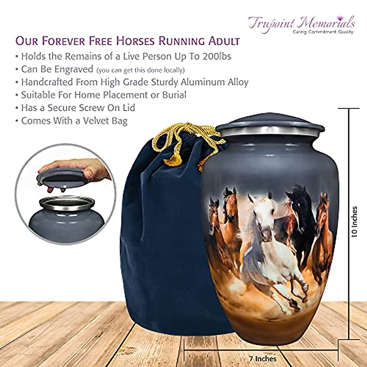 Trupoint Memorials Cremation Urns for Human Ashes - Decorative Urns, Urns for Human Ashes Female & Male, Urns for Ashes Adult Female, Funeral Urns - Horse, Large