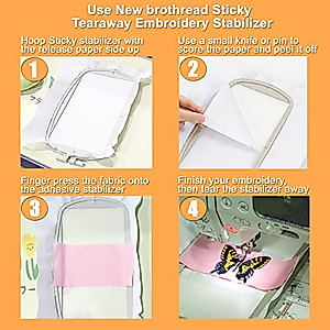 New brothread Sticky Self-Adhesive Tear Away Embroidery Stabilizer Backing 12" x 10 Yd roll - Medium Weight for Napped Fabric & Hoop Less Embroidery