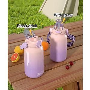 Colorful Insulated Multi-Use Water Bottle Playmaker Sport Jug Handle/Carry Strap & Leak Resistant 32oz BPA Free Straw & Wide Mouth Covered Lid Flask Gym Travel Sports Daily Use School