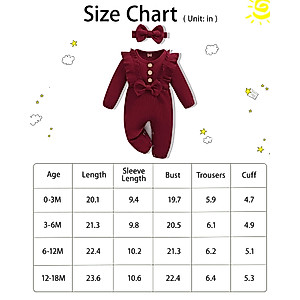 nilikastta Baby Girls Clothes Newborn Infant Ruffle Long Sleeve Romper Jumpsuit(Wine Red2,0-3M)