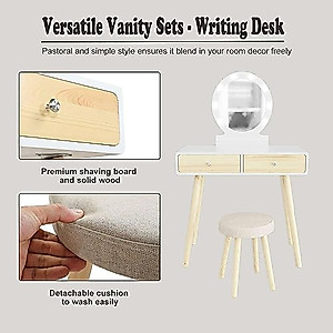 KJNS Makeup Vanity Dressing Table Set Dresser Desk w/Mirror Drawer White Lights Vanity Desk Makeup Vanity Side Tables Bedroom Vanity Table Portable Desk Vanity Set