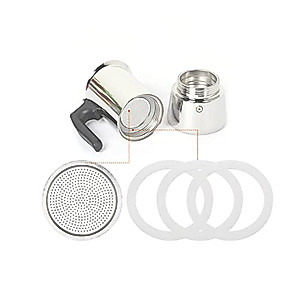 4PCS Gasket for Stovetop Espresso Coffee Makers, Denkuhin Silicone Coffee Maker Cups Replacement Packing 3 Gaskets Seals and 1 Filter for Coffee Pot Replacements Compatible with Moka Espresso(6 Cup)