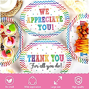 50 PCS Thank You Party Decoration We Appreciate You Oval Paper Plates 11inch Large Volunteer Teacher Appreciation Platters, Be Thankful to Teacher Doctor Staff Dish Tray for Graduate Party Tableware