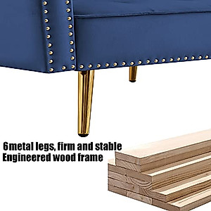 Lin-Utrend U Shape Sectional Sofa, 110” Modern Chenille Fabric Modular Couch,Extra Wide Sofa with Reversible Chaise Lounge and Golden Legs, 4 Seat Sectional Couch for Living Room (L-Shaped Blue)