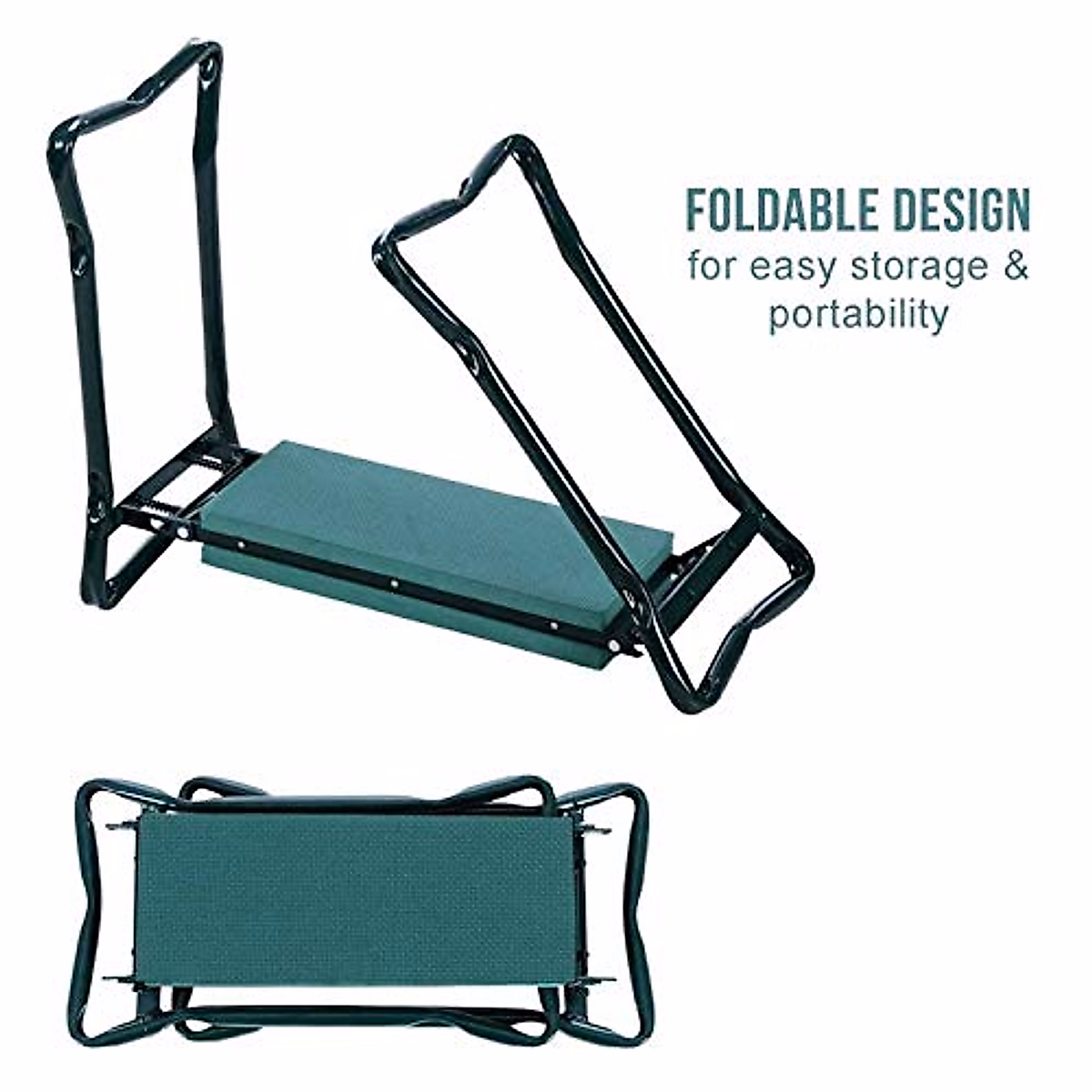 HAOJU Folding Sturdy Garden Seat with Bonus Tool Pouch and Widen Soft EVA Foam Pad, Outdoor Lawn Bench Chair/Stool for Protects Knees or Rest