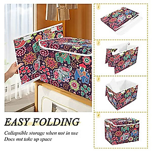 Paisley Elephant Storage Basket 16.5x12.6x11.8 In Collapsible Fabric Storage Cubes Organizer Large Storage Bin with Lids and Handles for Shelves Bedroom Closet Office