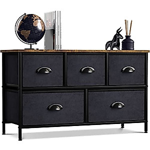 Sorbus Dresser with 5 Drawers - Storage Chest Organizer Unit with Steel Frame, Wood Top, Easy Pull Fabric Bins - Long Wide TV Stand for Bedroom Furniture, Hallway, Closet & Office Organization