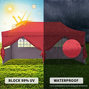 10x20 ft Instant Pop up Canopy, Wonlink Party Tent Folding Heavy Duty Gazebos with Removable Sidewalls and Wheeled Bag Waterproof Red