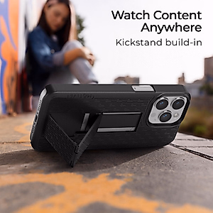 MOTIVE for iPhone 15 Pro Case with Belt Clip, Shell Holster Combo for Apple iPhone 15 Pro Holster, Slim Rugged Case, Drop Shockproof Protective Cover & Kickstand, 6.1 inch | Black