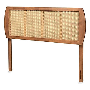 BOWERY HILL Mid-Century Rattan Queen Size Headboard in Walnut