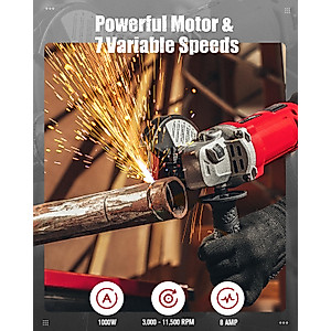 AVID POWER Angle Grinder 4-1/2 Inch 8.0 Amp 1000W Electric Grinder Tool 7-Variable-Speed Metal Grinder, 11,500 RPM, Paddle Switch with Lock-on Button, Cutting & Grinding Wheels and Side Handle