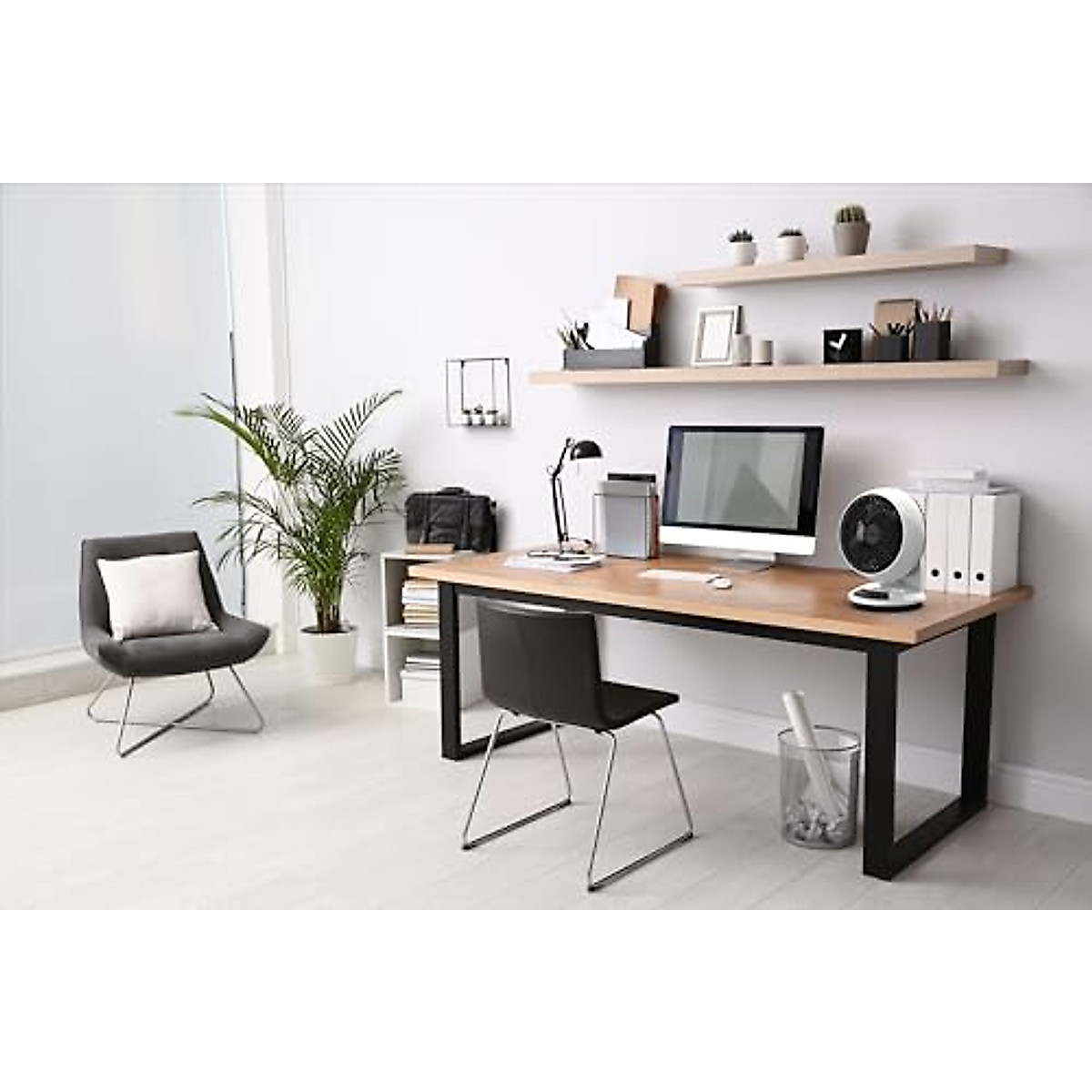 Lasko Whirlwind Orbital Motion Air Circulator Table Fan, 3 Speeds, Timer, Dark Mode, Remote Control for Small and Medium Sized Rooms, White, A12557