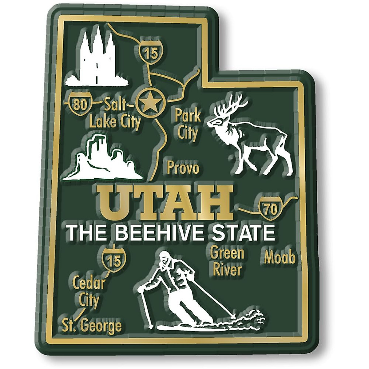 Utah Giant State Magnet by Classic Magnets, 2.6" x 3.2", Collectible Souvenirs Made in The USA