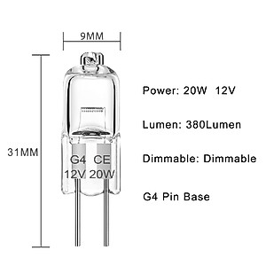 Ugvmn G4 Halogen Light Bulbs 20W 12V Clear Capsule Halogen Light Bulb 2 Pin Warm White 2700K Dimmable, Bi-Pin G4 Base for Cooker Hood, Crystal Chandeliers, Bathroom, 10 Pack