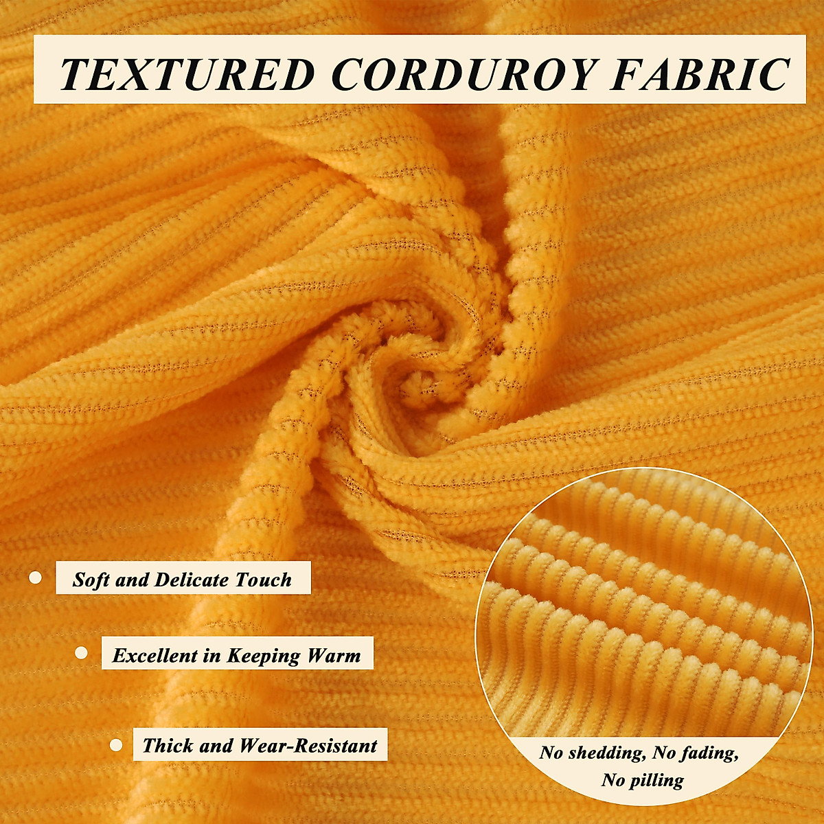 FlyGulls Set of 4 Chair Cushions for Dining Chairs 18" x 18" Corduroy Chair Seat Cushion for Office and Kitchen Chair Comfort Chair Cushion for Long Sitting (Yellow)