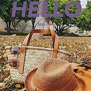 JAYAVENTURA Small Straw Basket Bag for Women PU Leather Strap Raffia Woven Tote for Summer Beach