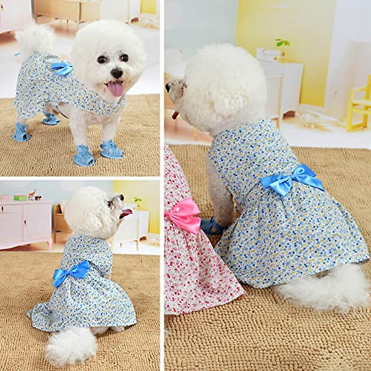 Brocarp Dog Dress- Puppy Floral Princess Dresses, Dog Dress Bowknot Tutu Skirt, Thin Cute Pet Summer Clothes Apparel for Small Medium Girl Dogs Cats Kitten, Dog Flower Sundress Doggy Outfit Costume