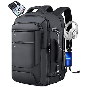 Lapsouno Carry On Backpack, Travel Backpack, Expandable 40L Carry On Luggage Backpack for Travel, Airplane Approved Large Luggage Backpack for Men Women, Business Daypack Weekender Bag with USB,Black