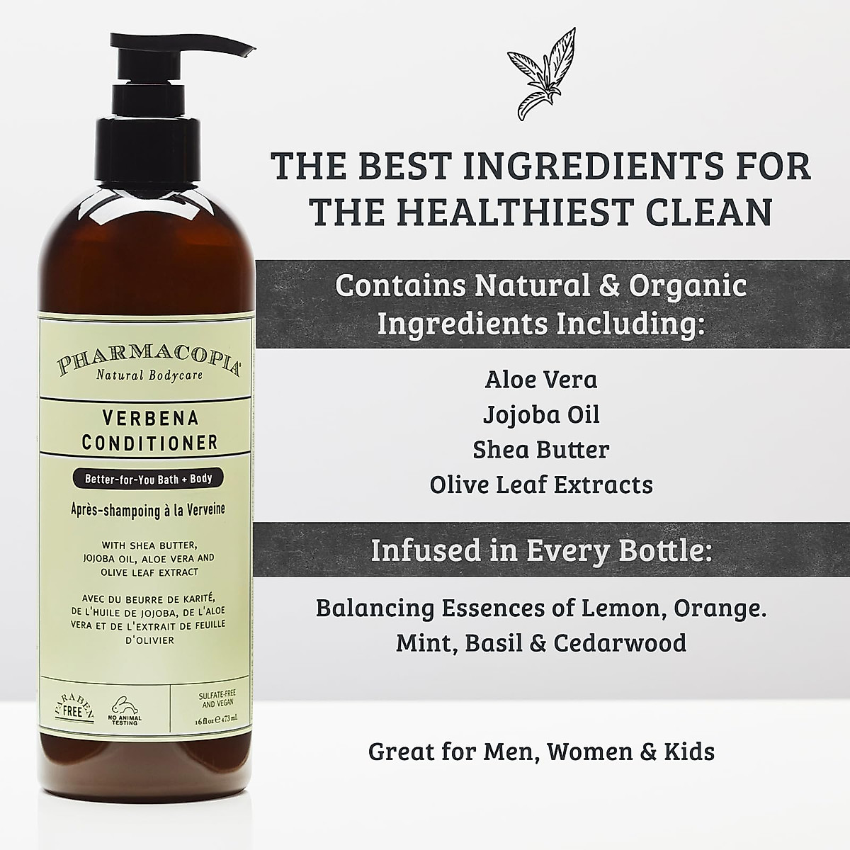 Pharmacopia Verbena Shampoo & Conditioner Bundle – Aromatherapy Hair Care with Natural Plant Based & Organic Ingredients – Vegan, Cruelty Free, No Parabens or Sulfates, Set of 2 16oz Bottles