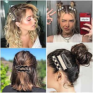 16 PCS Magicsky Simple No Bend Hair Clips, Black White Checker Barrettes, No Crease Wave Geometric Duckbill pins, Korean Styling Minimalist Hairpin Hair Accessories, Gifts for Women Girls